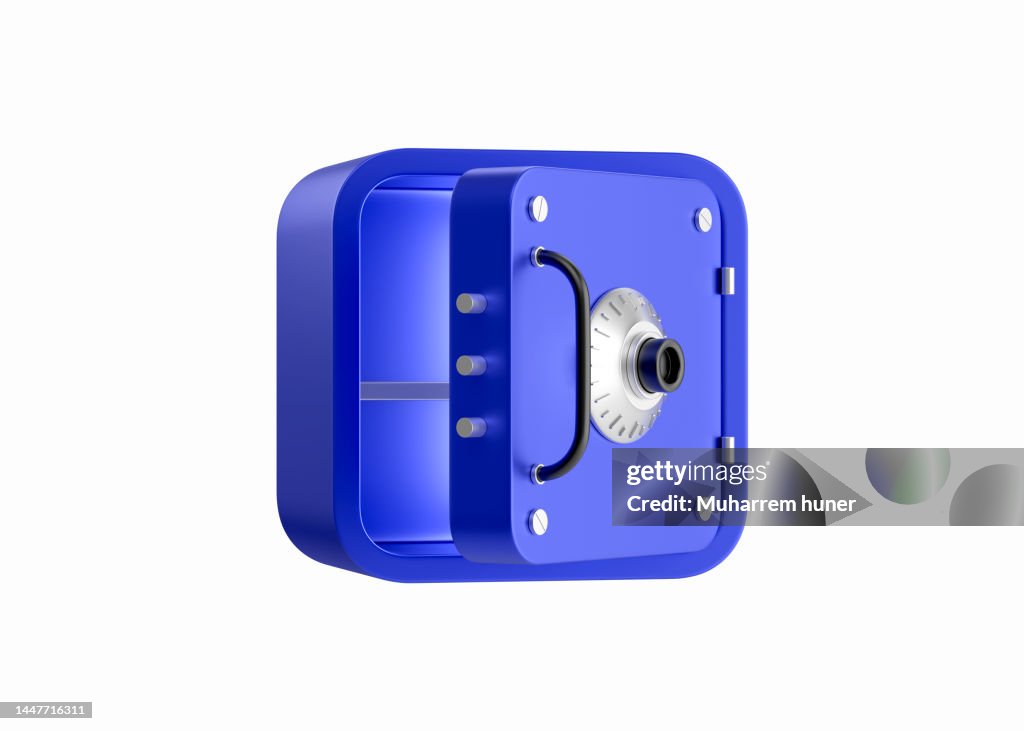 Icône 3d De Coffrefort Bancaire Ouverte À Porte Bleue Illustration