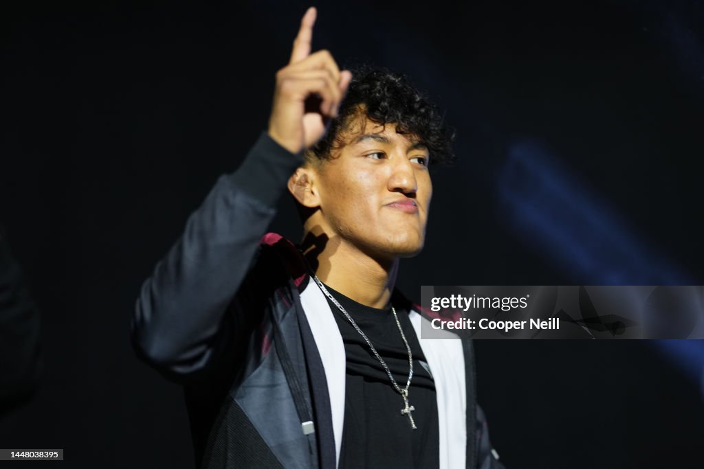 Raul Rosas Jr. walks on stage during the UFC 282 ceremonial weigh-in ... Raul Rosas Jr. walks on stage during the UFC 282 ceremonial weigh-in ...