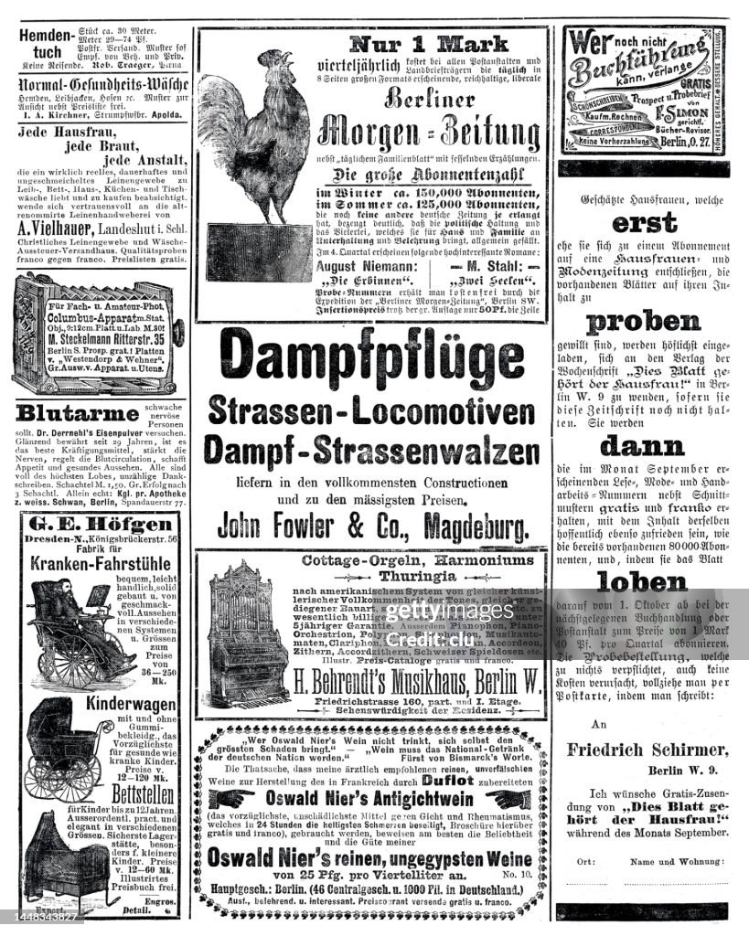 Ads In A German Magazine Of 1898 High-Res Vector Graphic - Getty Images Ads In A German Magazine Of 1898 High-Res Vector Graphic - Getty Images