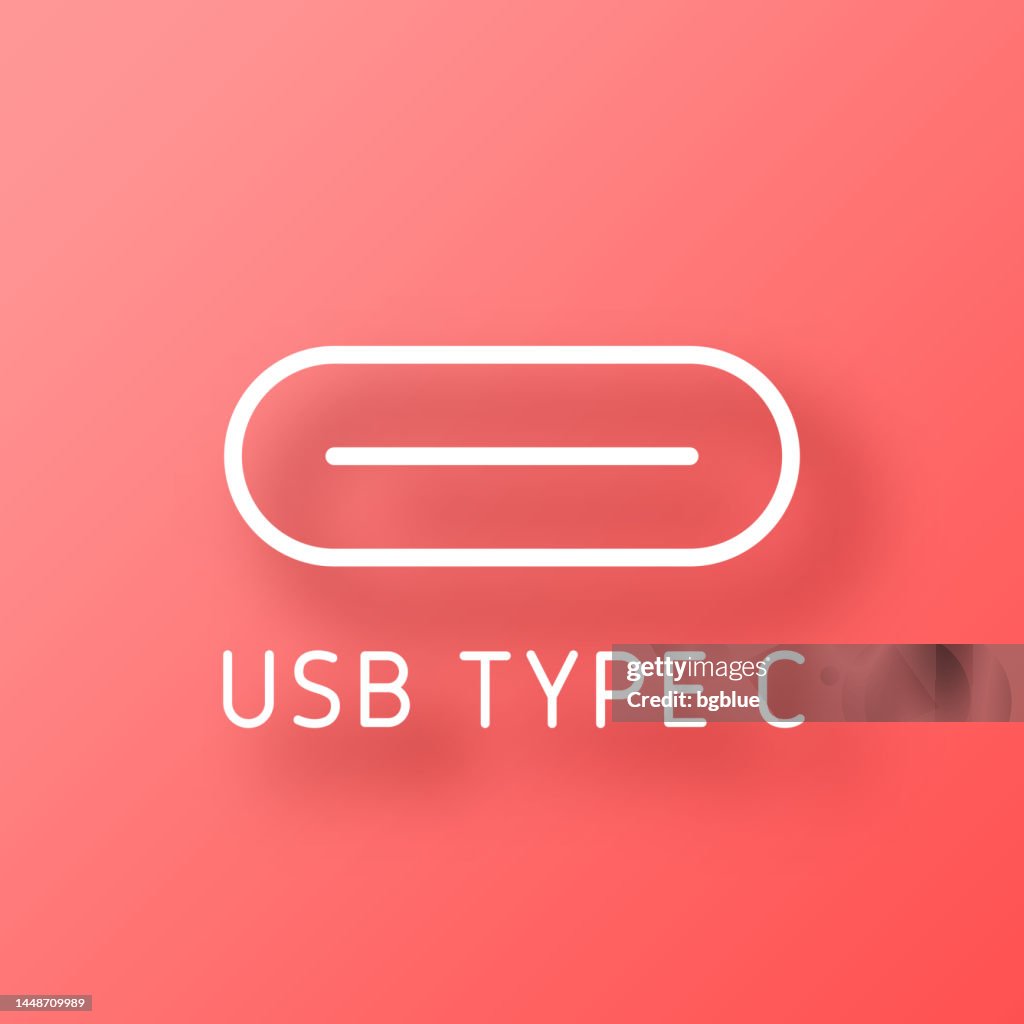 Usb Type C Port Icon On Red Background With Shadow High Res Vector