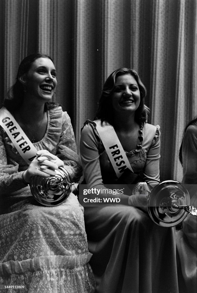 Actors Playing Beauty Pageant Contestants Await Filming During News