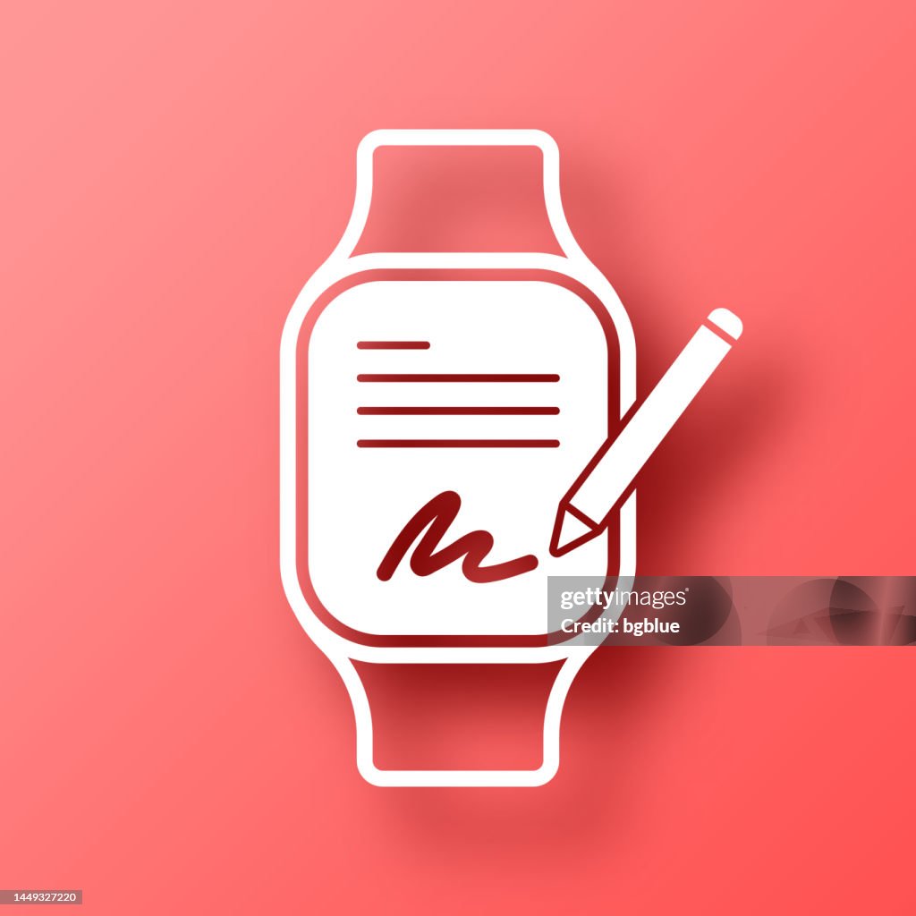 Signature Électronique Sur Smartwatch Icône Sur Fond Rouge Avec Ombre