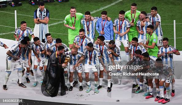 Lionel Messi Of Argentina Lifts The Fifa World Cup Trophy After The