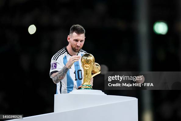 Lionel Messi Of Argentina Kisses The Fifa World Cup Qatar 2022