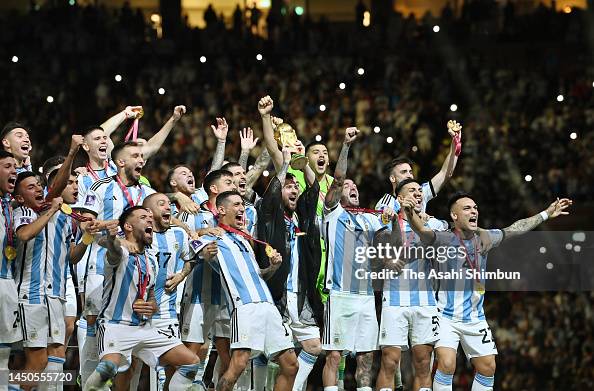 Lionel Messi Of Argentina Lifts The Fifa World Cup Winners Trophy At