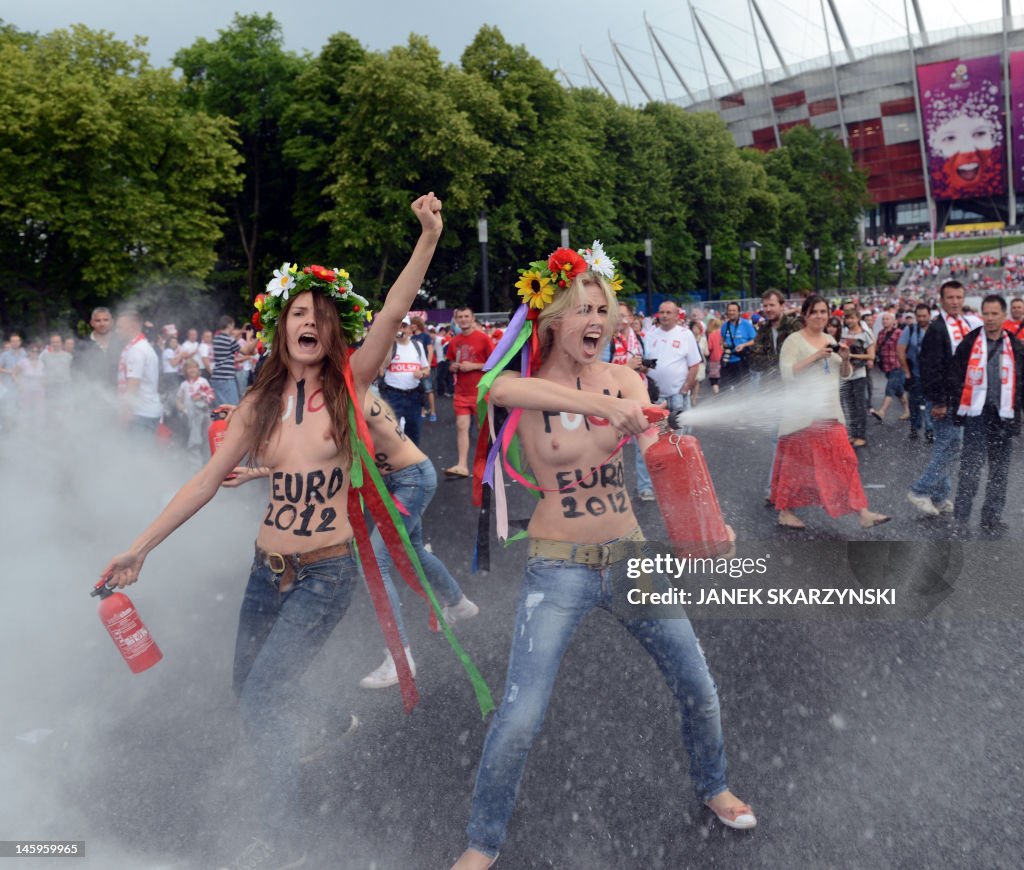 Members Of Ukrainian Feminist Group Femen Protests Against News