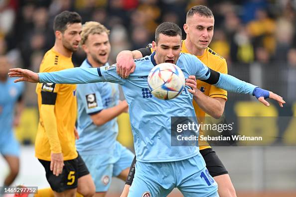 Ivan Prtajin of SV Wehen Wiesbaden and Nico Moos of SpVgg Bayreuth ... Ivan Prtajin of SV Wehen Wiesbaden and Nico Moos of SpVgg Bayreuth ...