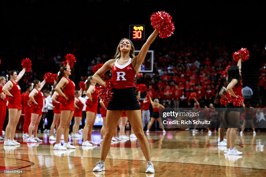 Rutgers Scarlet Knights Cheerleaders Perform During A Game Against