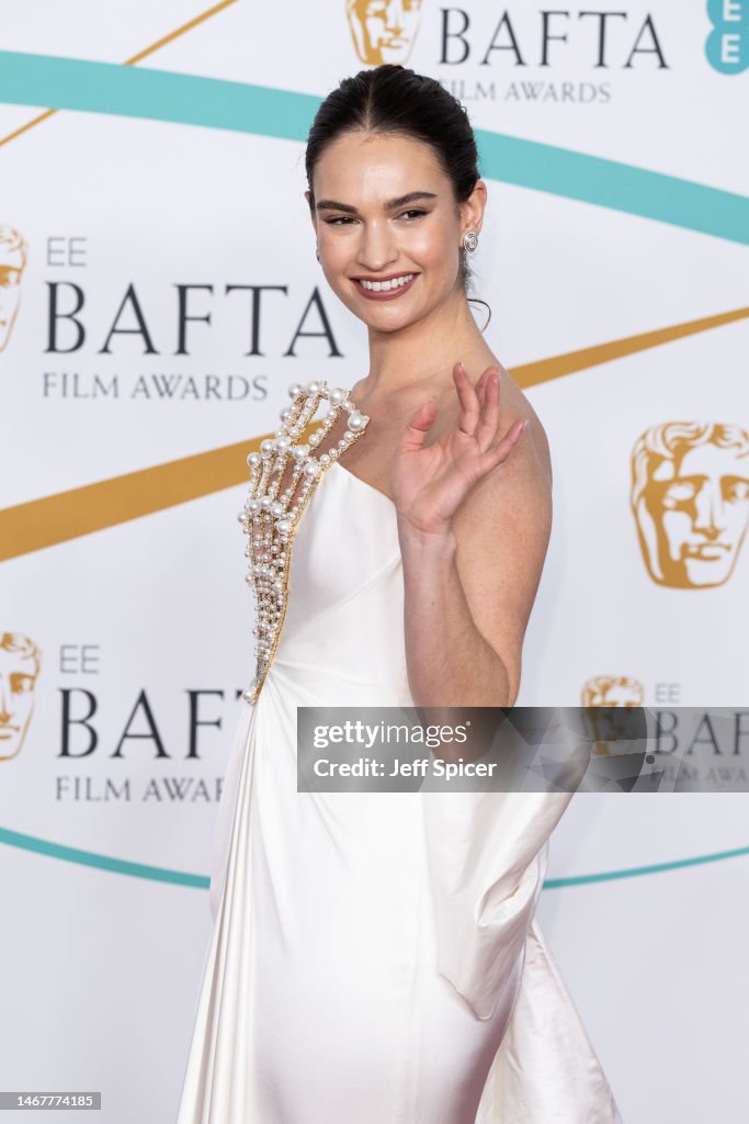 Lily James Attends The Ee Bafta Film Awards 2023 At The Royal News