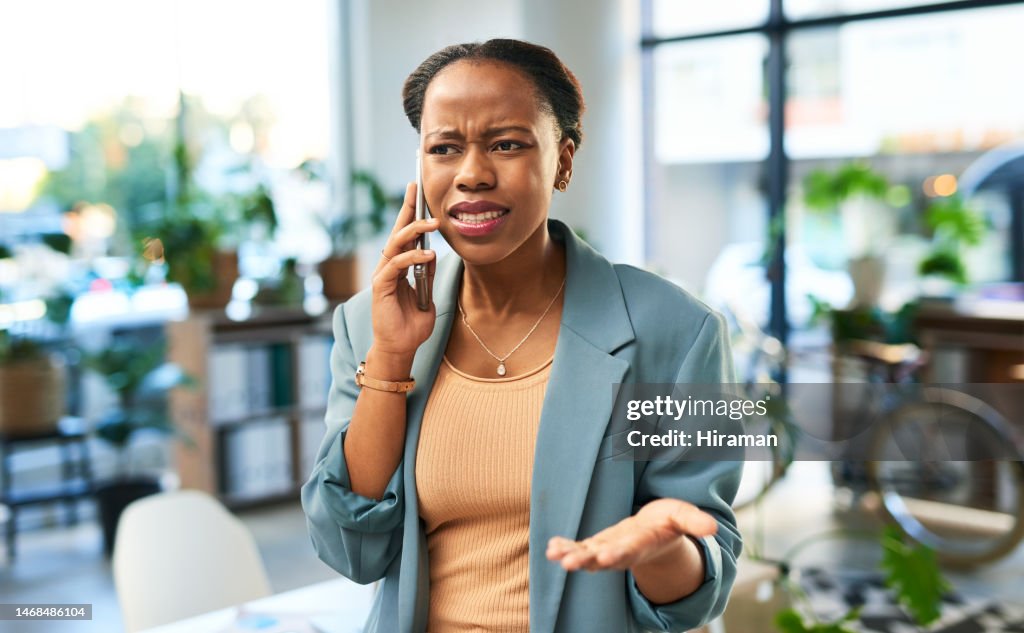 Phone Call Argument And Woman With Conflict In The Office Talking ... Phone Call Argument And Woman With Conflict In The Office Talking ...