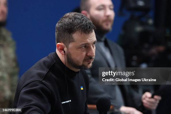 Ukrainian President Volodymyr Zelensky Speaks To The Media During A