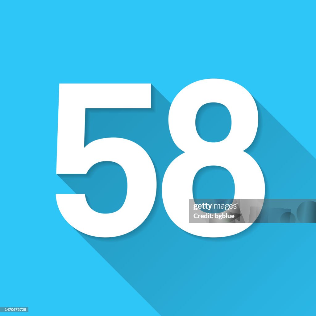 58 Number Fiftyeight Icon On Blue Background Flat Design With Long ... 58 Number Fiftyeight Icon On Blue Background Flat Design With Long ...