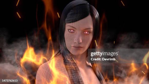 Humanoid Robot Woman in Explosion 이미지 (1473762613) - 게티이미지뱅크