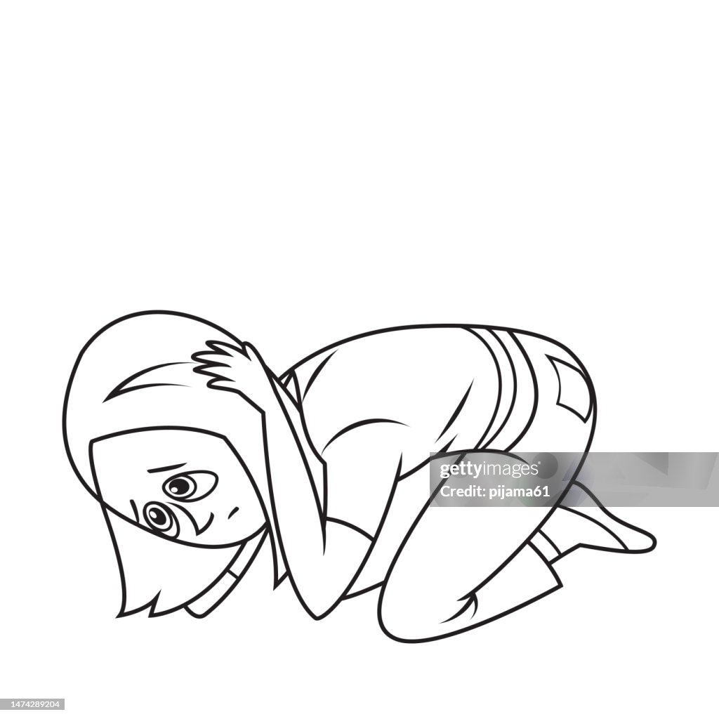 Black And White A Woman Crouching And Protecting Her Head With Her Arms