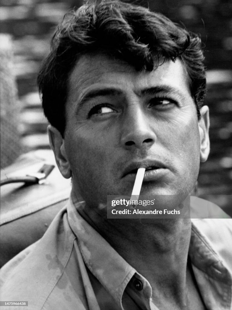 Actor Rock Hudson Smoking while at the set of film Actor Rock Hudson Smoking while at the set of film