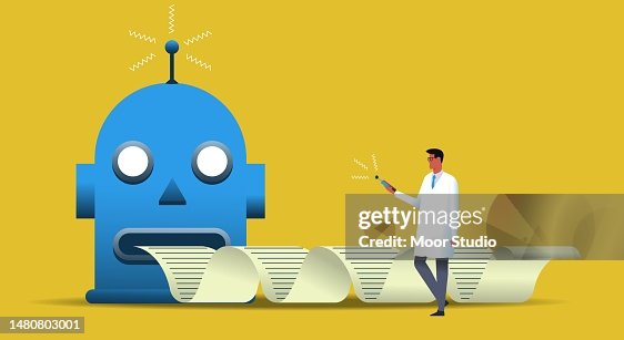 Robot Generating Endless Text Vector Illustration High-Res Vector ... Robot Generating Endless Text Vector Illustration High-Res Vector ...