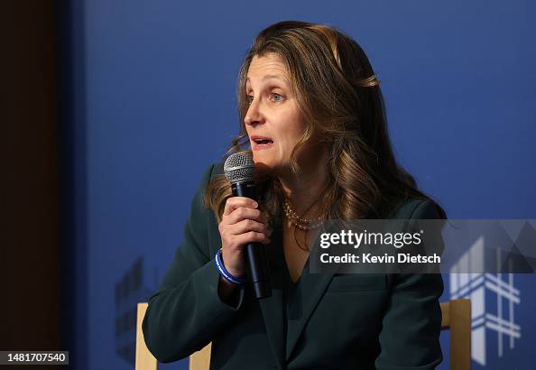 Canadian Finance Minister Chrystia Freeland delivers remarks during ... Canadian Finance Minister Chrystia Freeland delivers remarks during ...