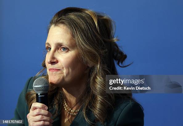 Canadian Finance Minister Chrystia Freeland delivers remarks during ... Canadian Finance Minister Chrystia Freeland delivers remarks during ...