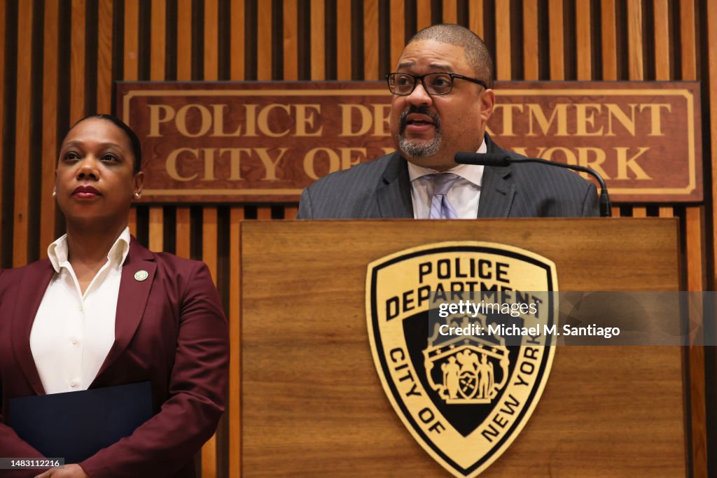 Manhattan Da Alvin Bragg Speaks During A Press Conference At 1 Police