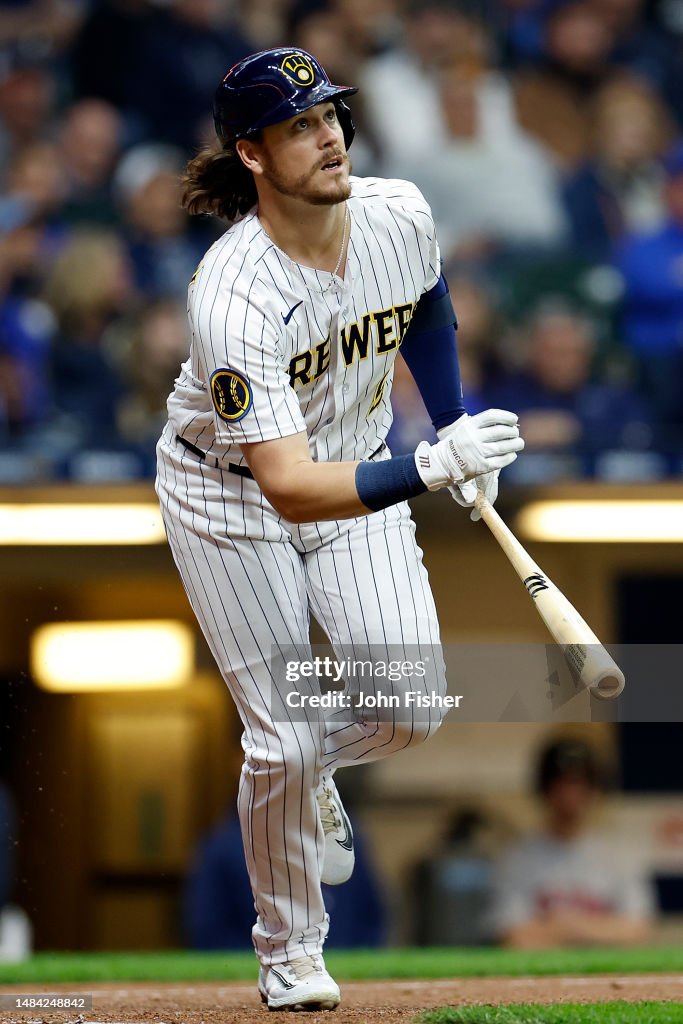 Brian Anderson Of The Milwaukee Brewers Hits A Run Scoring Double In