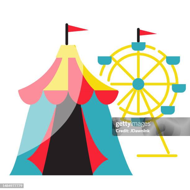 Summer Carnival Big Top Circus Tent And Ferris Wheel Icon On White
