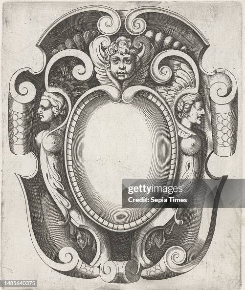 Left And Right In The Frame A Winged Female Herm Cartouche With