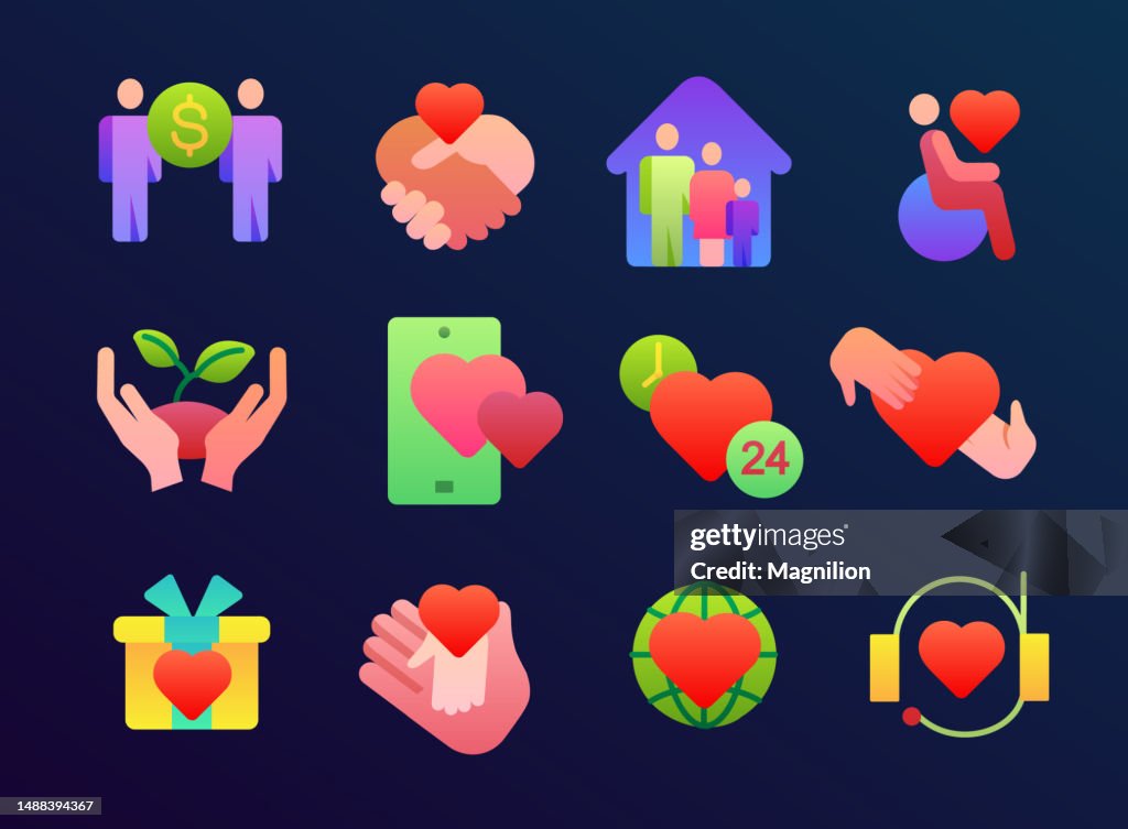 Charity Flat Gradient Icons Set High-Res Vector Graphic - Getty Images Charity Flat Gradient Icons Set High-Res Vector Graphic - Getty Images