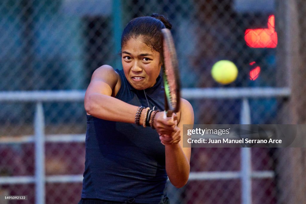 Tiantsoa Sarah Rakotomanga Rajaonah of France plays a backhand during ... Tiantsoa Sarah Rakotomanga Rajaonah of France plays a backhand during ...