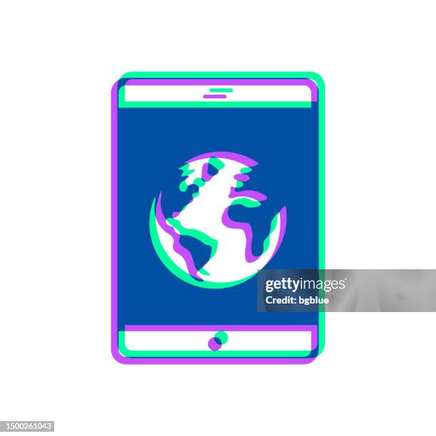 Tablet Pc With Earth Icon With Two Color Overlay On White Background