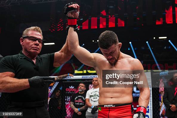 Natan Schulte celebrates after defeating Raush Manfio during PFL 2023 ... Natan Schulte celebrates after defeating Raush Manfio during PFL 2023 ...