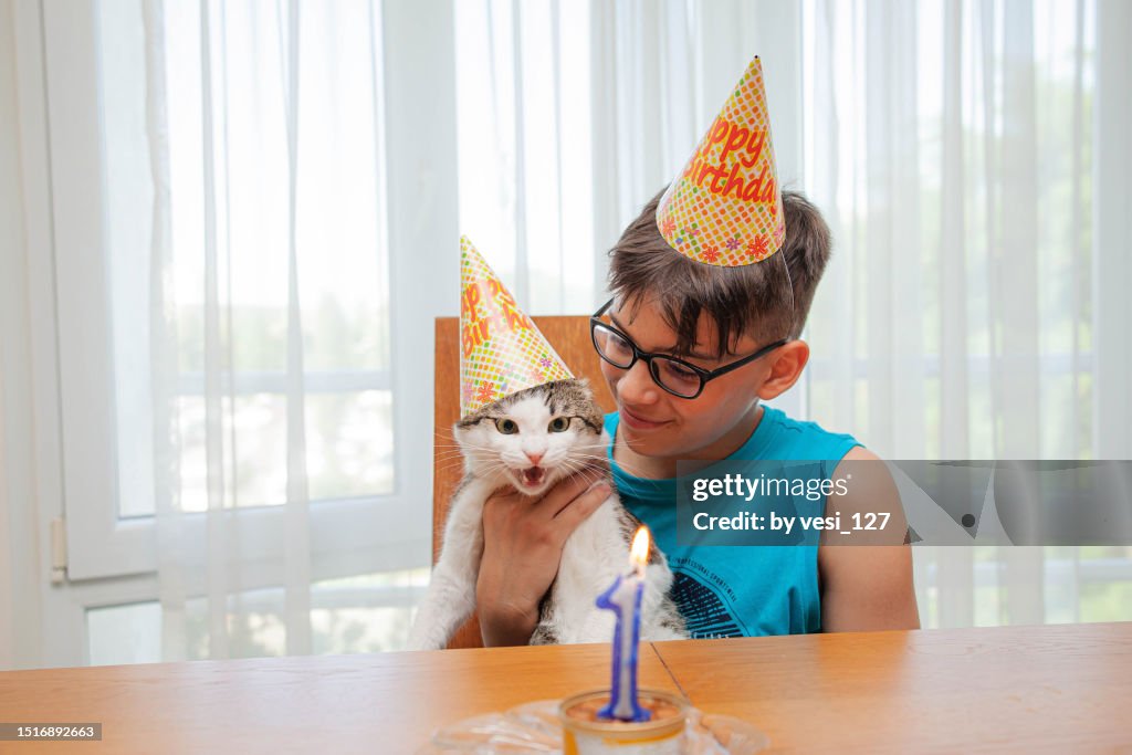 Happy Birthday Cat Eating Cake