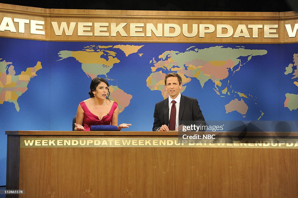 Cecily Strong, Seth Meyers -- News Photo - Getty Images Cecily Strong, Seth Meyers -- News Photo - Getty Images