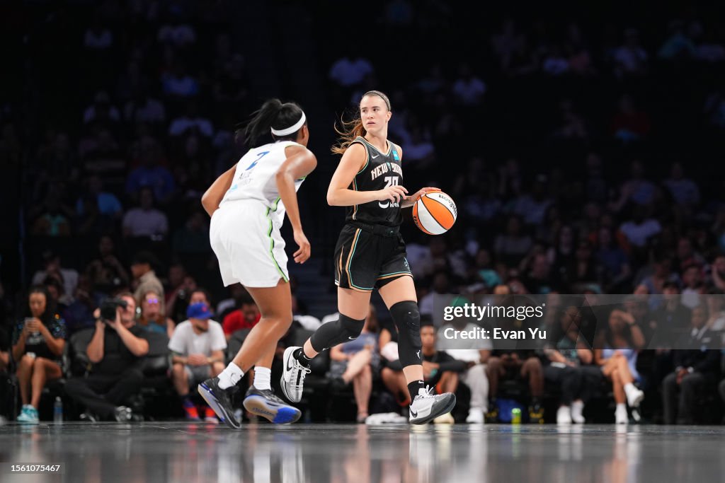Sabrina Ionescu Of The New York Liberty Dribbles The Ball During The
