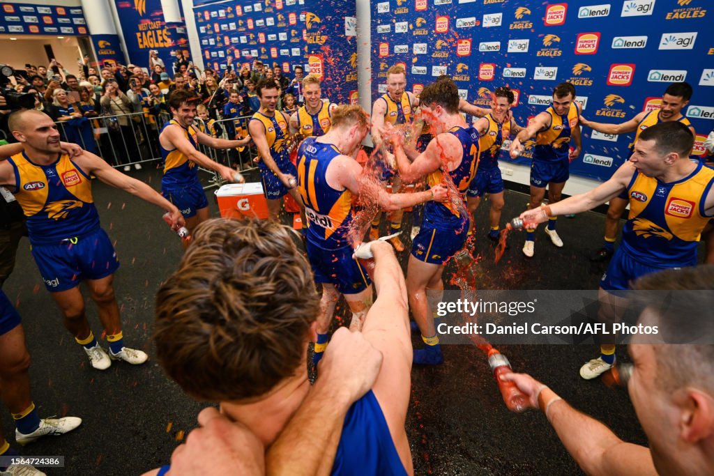 The Eagles Sing The Team Song After The Win During The 2023 Afl Round