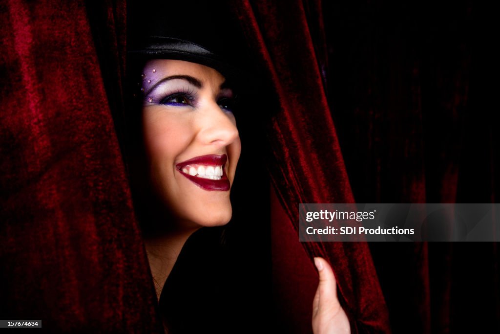 Happy Show Girl Peaking Through Curtain At Fans High-Res Stock Photo ... Happy Show Girl Peaking Through Curtain At Fans High-Res Stock Photo ...