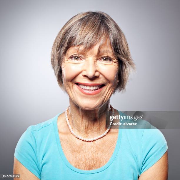 Old Woman Portrait Grey Background Fotografías E Imágenes De Stock