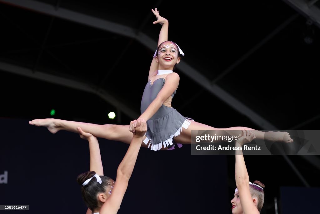 Gymnasts Are Seen On Day 2 Of The World Gymnaestrada On July 31 2023