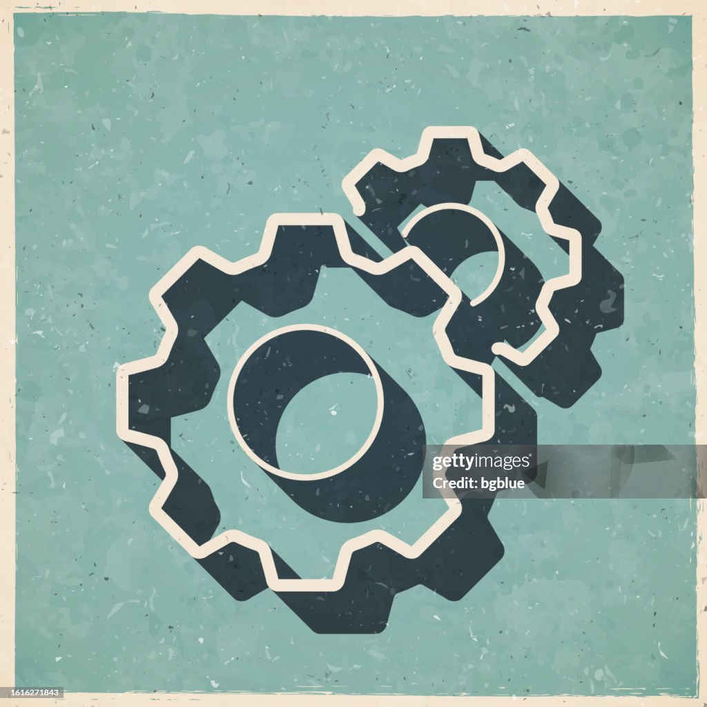 Settings Gears Icon In Retro Vintage Style Old Textured Paper High-Res ... Settings Gears Icon In Retro Vintage Style Old Textured Paper High-Res ...