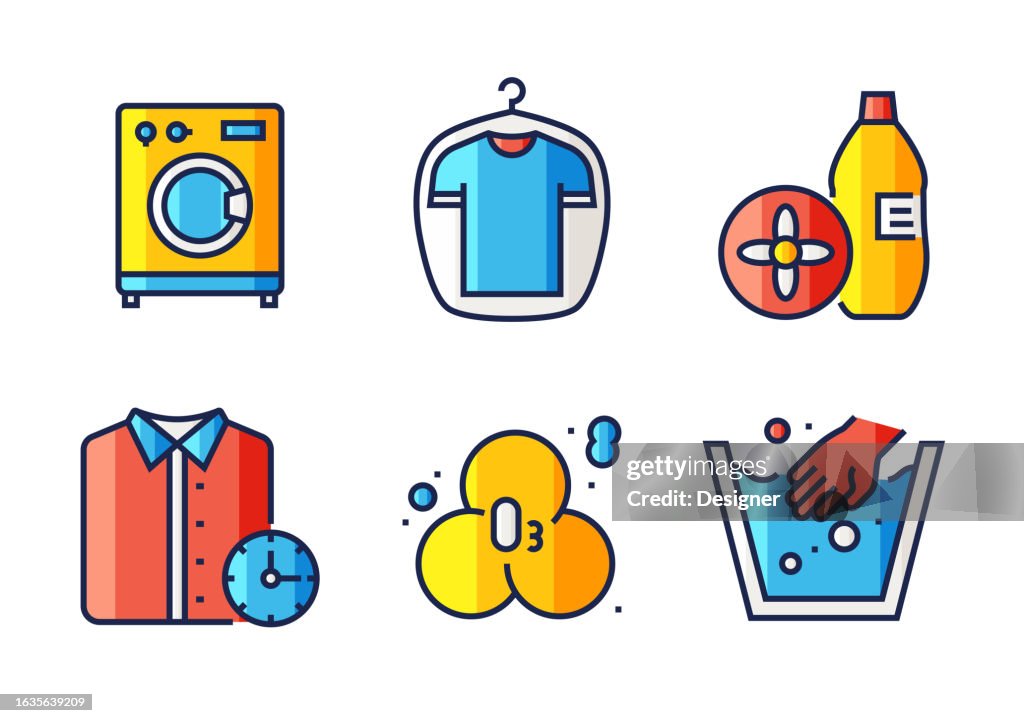 Laundry And Dry Cleaning Related Vector Line Icons Outline Symbol