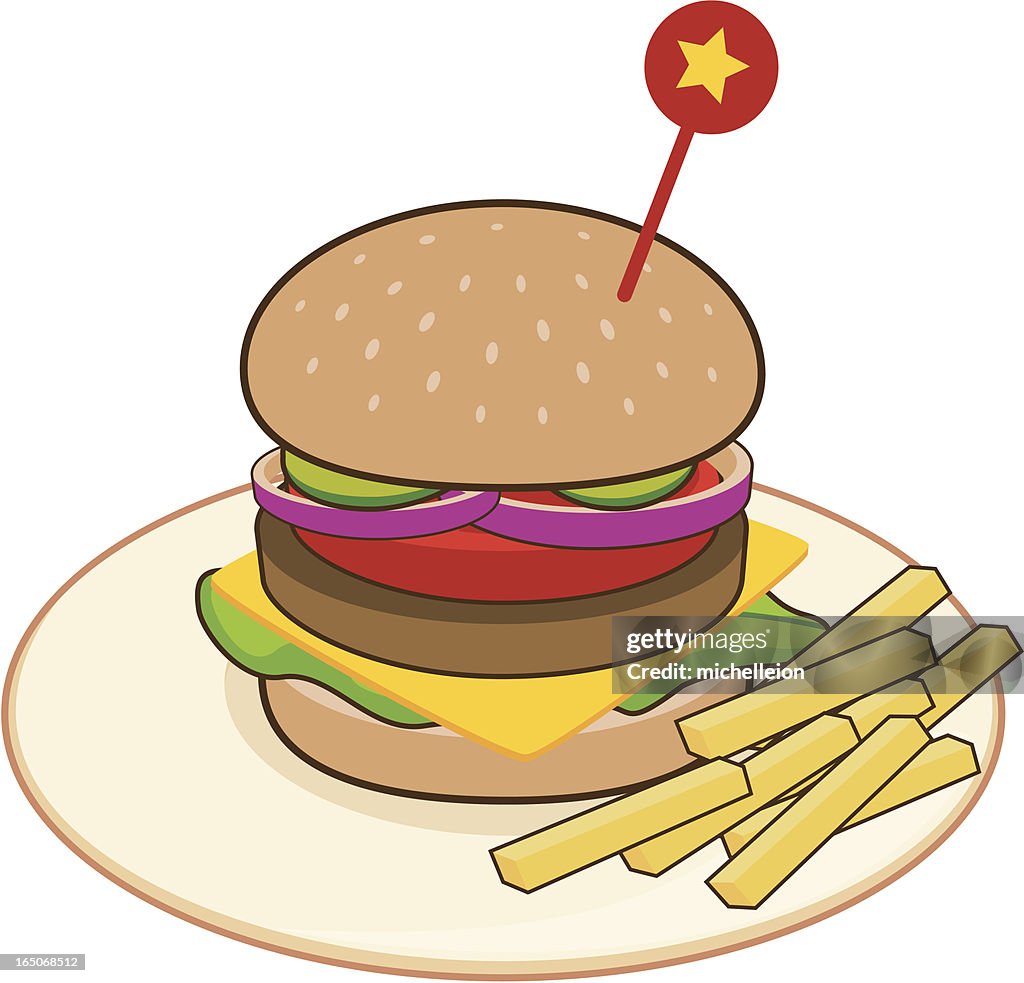 Cheeseburger With Fries Clip Art