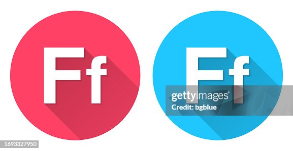 Letter F Uppercase And Lowercase Round Icon With Long Shadow On Red Or