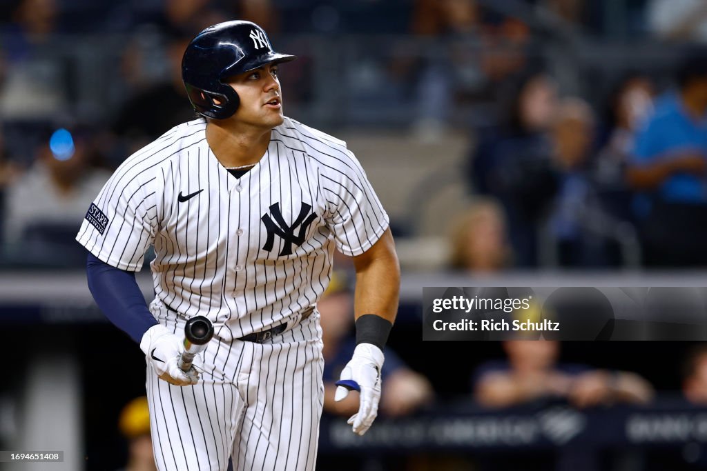 Jasson Dominguez Of The New York Yankees Hits A Two Run Home Run