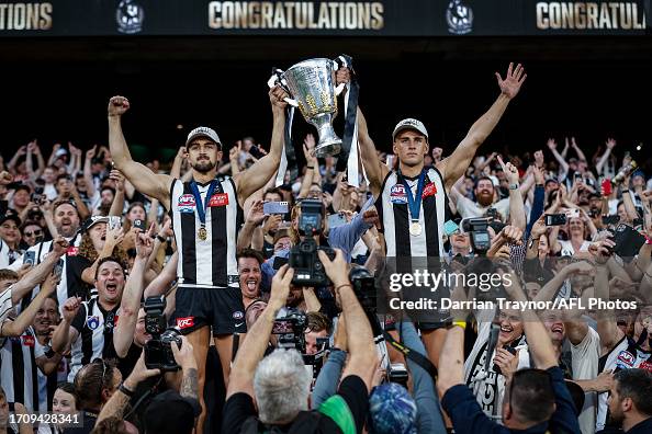 Josh and Nick Daicos celebrate after the 2023 AFL Grand Final match ... Josh and Nick Daicos celebrate after the 2023 AFL Grand Final match ...