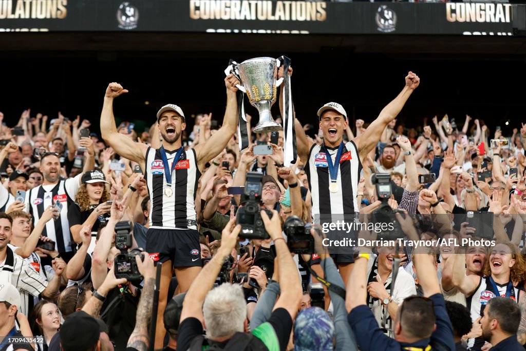 Josh and Nick Daicos celebrate after the 2023 AFL Grand Final match ... Josh and Nick Daicos celebrate after the 2023 AFL Grand Final match ...