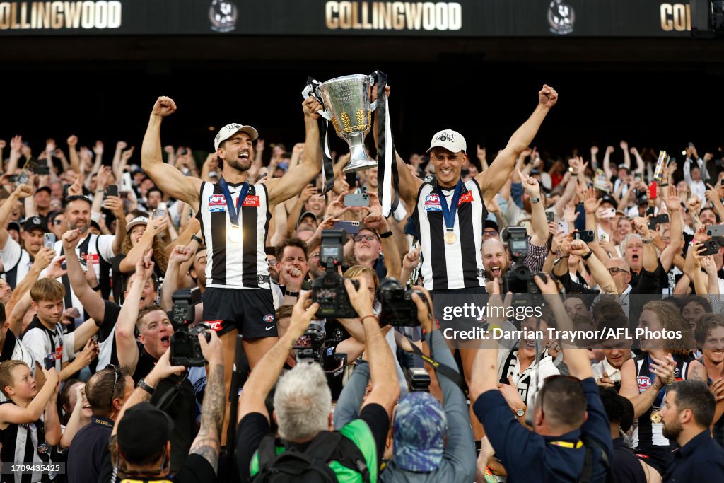 Josh and Nick Daicos celebrate after the 2023 AFL Grand Final match ... Josh and Nick Daicos celebrate after the 2023 AFL Grand Final match ...