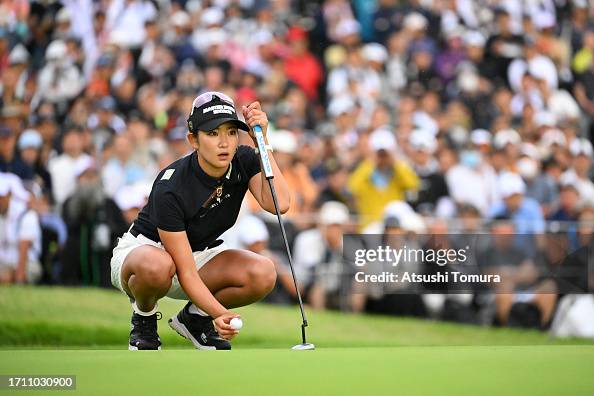 Erika Hara Of Japan Lines Up A Putt On The 18th Green During The