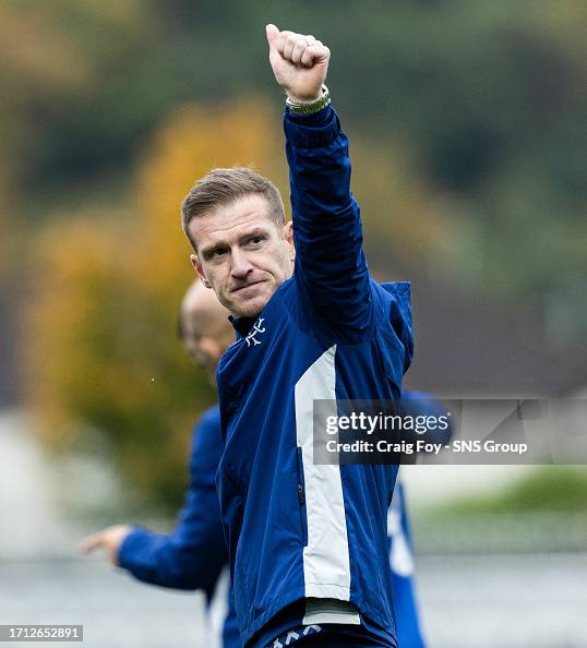 Rangers interim manager Steven Davis celebrates at full time during a ... Rangers interim manager Steven Davis celebrates at full time during a ...