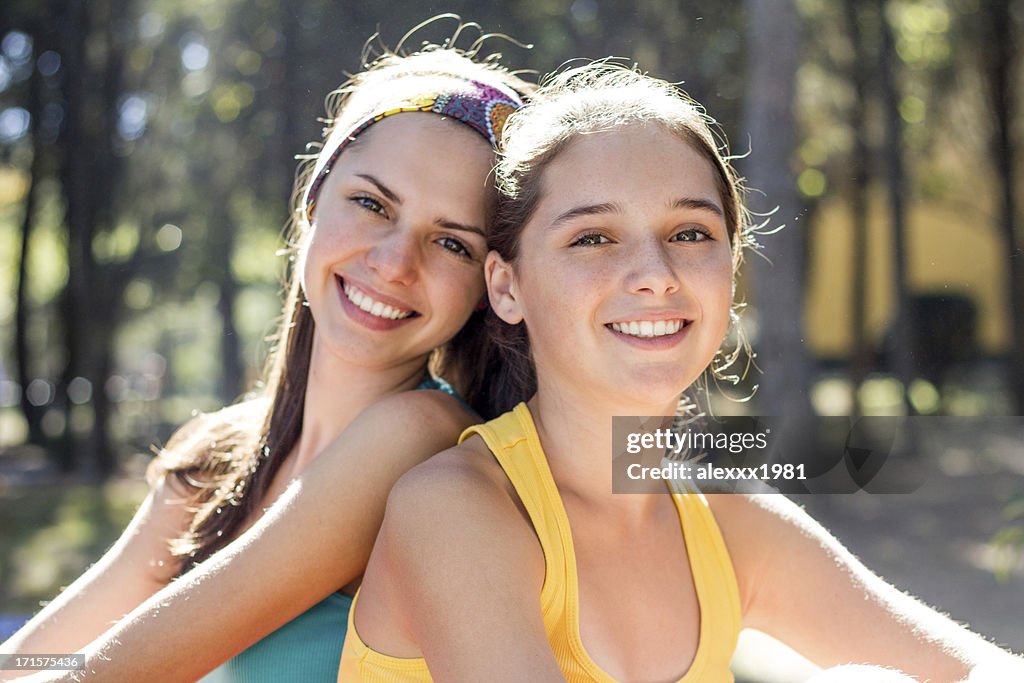 Two Teenage Sisters Girl Outdoors Summer Smiling Portrait High Res