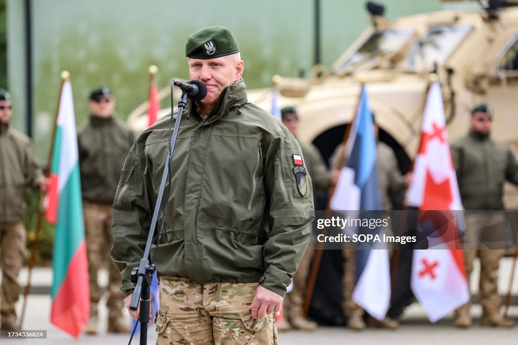 General Slawomir Drumowicz of Poland speaks during the ceremony of ... General Slawomir Drumowicz of Poland speaks during the ceremony of ...