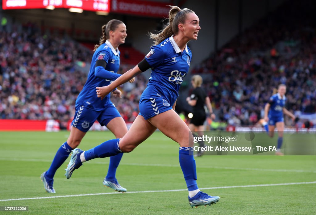 Megan Finnigan Of Everton Celebrates After Scoring The Teams First